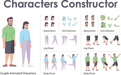 Animated Flat Vector Couple Constructor With Diverse Emotions And Poses