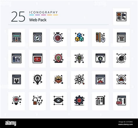 Web Pack 25 Line Filled Icon Pack Including Pen Drawing Stopwatch Cube D Stock Vector Image