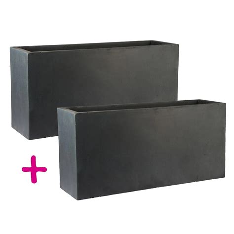 Set Of 2 Idealist™ 85cm Long Trough Rectangular Garden Planters Dark