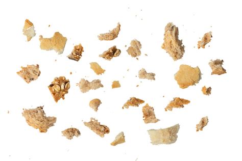 신선한 통곡물 빵 부스러기는 하얀 배경에 분리되어 있다 디자인이나 프로젝트에 삽입하기 위해 다양한 크기의 부스러기를 분리하십시오 갈색에 대한 스톡 사진 및 기타 이미지