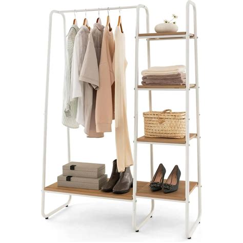 Metal Clothes Rack Freestanding Coat Rack With 4 Shelves Open Clothes