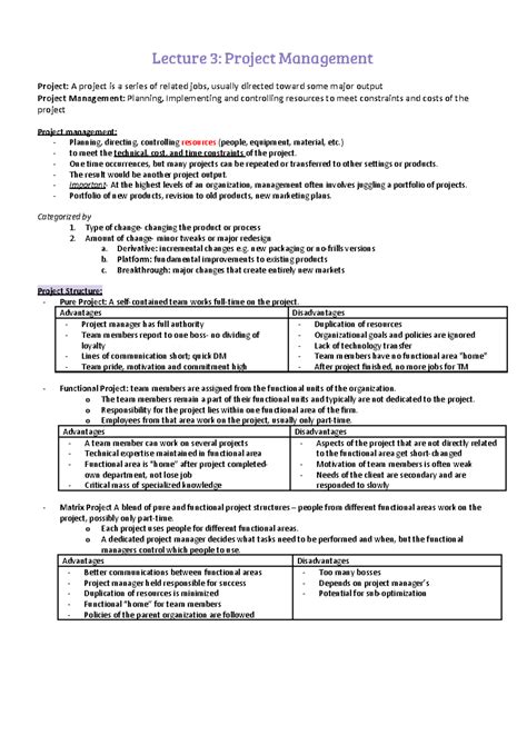 Lecture 3 Extra Notes Project Management Lecture 3 Project