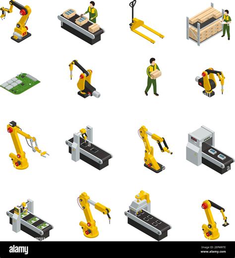 Electronics Factory Isometric Elements With Robotic Machinery And