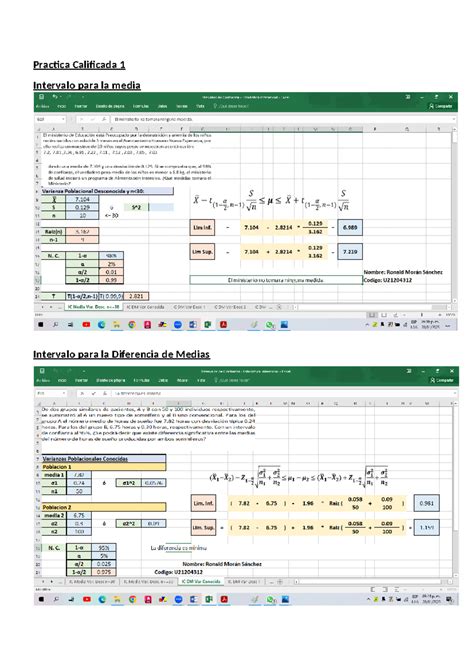 Pc1 Estadistica Inferencial Practica Calificada 1 Intervalo Para La