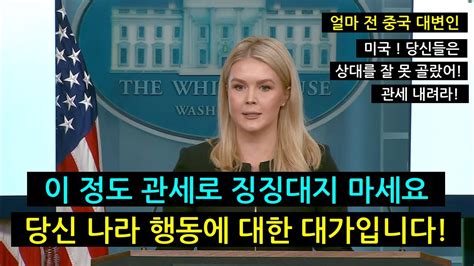 트럼프에 대항하겠다는 중국 추가 관세 기대하라며 분노한 백악관 대변인 영어표현 Youtube