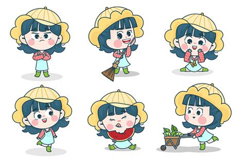 얼굴 표정과 손 포즈가 다른 젊은 똑똑한 소녀 캐릭터 얼굴 표정 플랫 벡터 일러스트 레이 션 개체 그룹에 대한 스톡 벡터 아트 및 기타 이미지 Istock