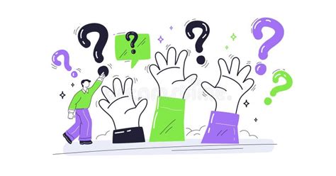 Question And Answer Session With Raised Hands And Question Marks