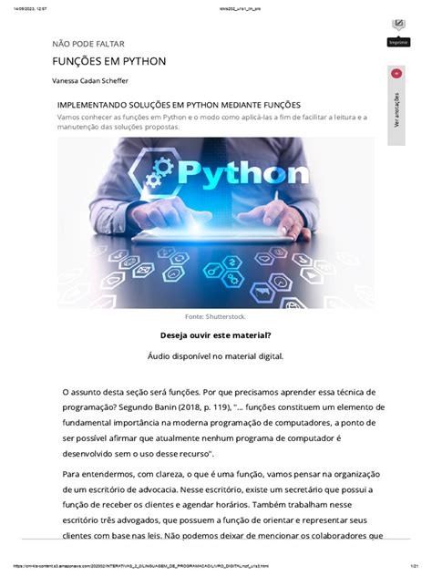 1 Funções Em Python Pdf Python Linguagem De Programação