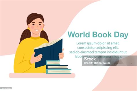 세계 책의 날 배너 손에 책을 가진 어린 소녀 벡터 일러스트 레이 션 학습에 대한 스톡 벡터 아트 및 기타 이미지 학습