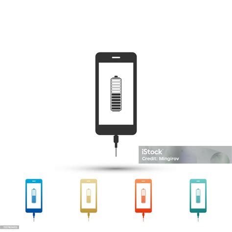 스마트폰 배터리 충전 아이콘을 흰색 배경에 고립입니다 전화는 낮은 배터리 충전과 Usb 연결 컬러 아이콘에 요소를 설정 합니다 벡터 일러스트 레이 션 Usb 케이블에 대한
