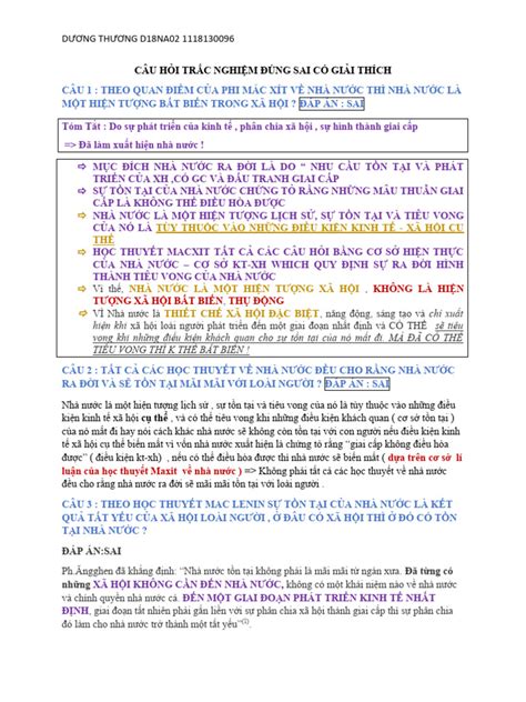 Câu Hỏi Trắc Nghiệm Đúng Sai Có Giải Thích Pldc C1 Pdf