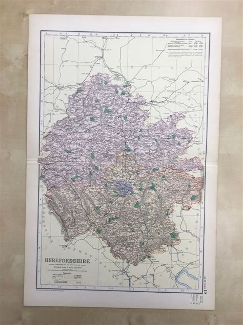 1895 Large Herefordshire Map Original Antique Map Cartography