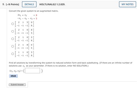 Solved Convert The Given System To An Augmented Matrix Chegg Com