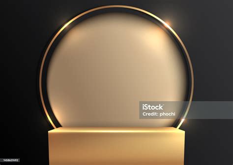 3d 현실적인 럭셔리 스타일 황금 연단 플랫폼 받침대 스탠드 골드 서클 프레임 배경 검은 배경 0명에 대한 스톡 벡터 아트 및 기타 이미지 Istock
