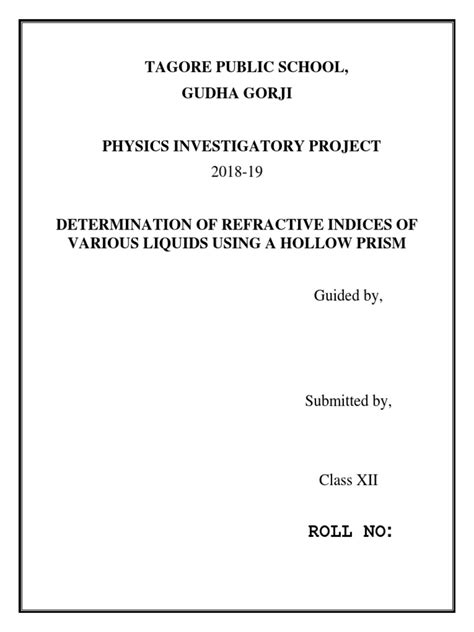 Hollow Prism Physics Investigatory Project Class 12 Cbse Pdf Prism Refractive Index