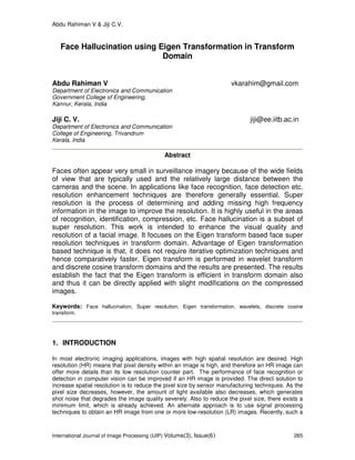 Face Hallucination Using Eigen Transformation In Transform Domain Pdf