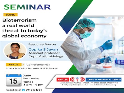 Bioterrorism A Real World Threat To Todays Global Economy Ahalia School Of Paramedical Sciences