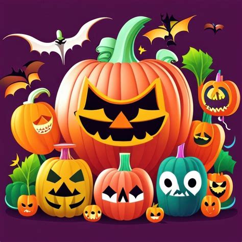 Premium Ai Image Haloween Background With Pumpkins Witches And Bats