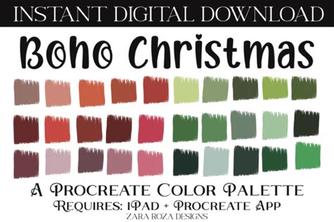 Boho Christmas Procreate Color Palette Graphic By Zararozadesigns · Creative Fabrica
