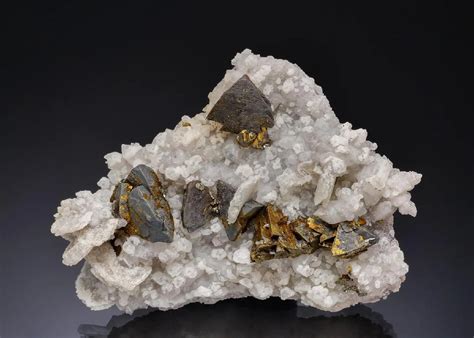 Chalcopyrite With Baryte On Quartz South Caradon Mine England Uk