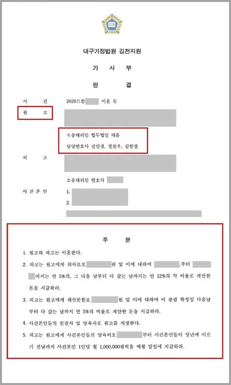 이혼 청구 승소 남편의 지속적인 폭언과 폭행 외도 등의 유책사유로 인한 이혼소송 및 위자료 양육권 청구 대륜