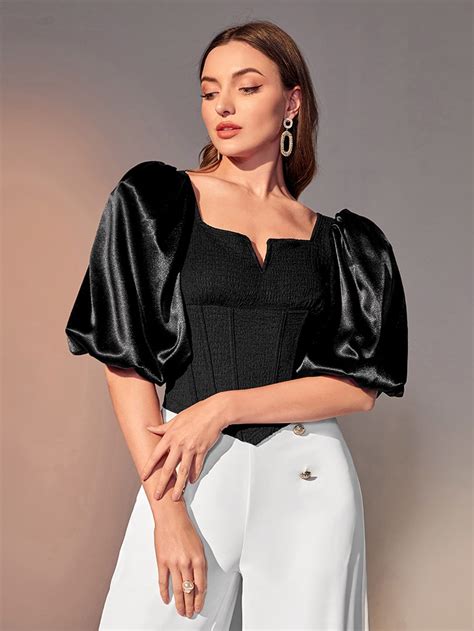 Shein Modely Sweetheart Neck Puff Sleeve Blouse Girls Fashion Clothes