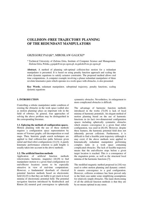 Pdf Collision Free Trajectory Planning Of The Redundant Manipulators