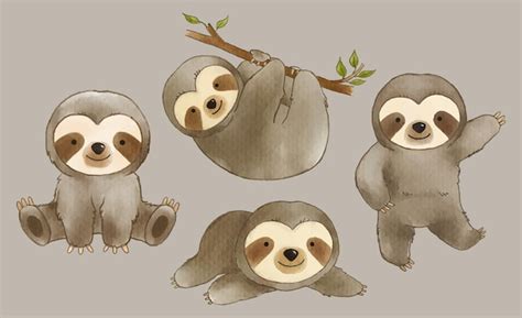 Premium Vector Sloth Bear Watercolor Painting Design Set Of Cute