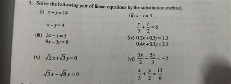 solve the following pair of linear equations by the substitution method