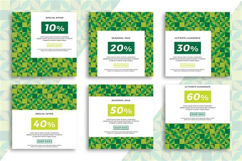 기하학적 패턴의 현대 사각형 광고 웹 배너 템플릿 우아한 판매 및 할인 프로모션 배경 자연 녹색 색상의 소셜 미디어 깨끗하고 간단한 벡터 편집 가능한 배경 0명에 대한 스톡
