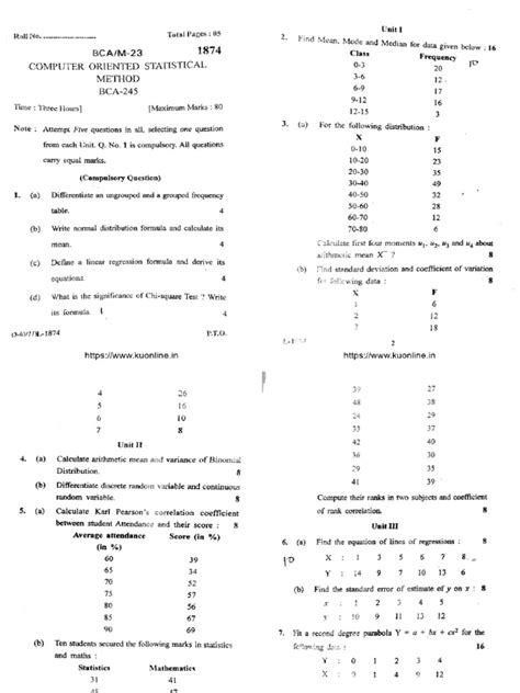 Bca 4 Sem Computer Oriented Statistical Method 1874 May 2023 Pdf