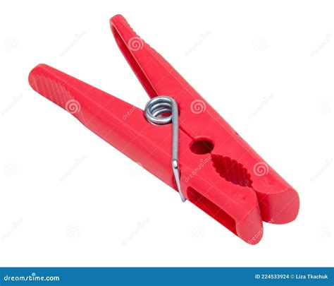 Plastique Pingle Linge Rouge Isol Sur Fond Blanc Photo Stock