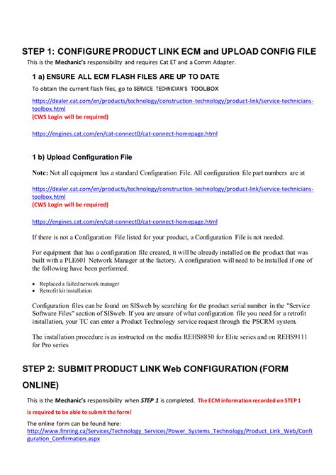 STEP 1 CONFIGURE PRODUCT LINK ECM And UPLOAD CONFIG