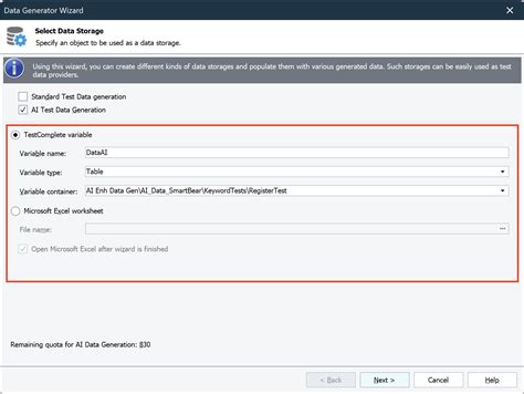 AI Powered Data Generator Wizard TestComplete Documentation