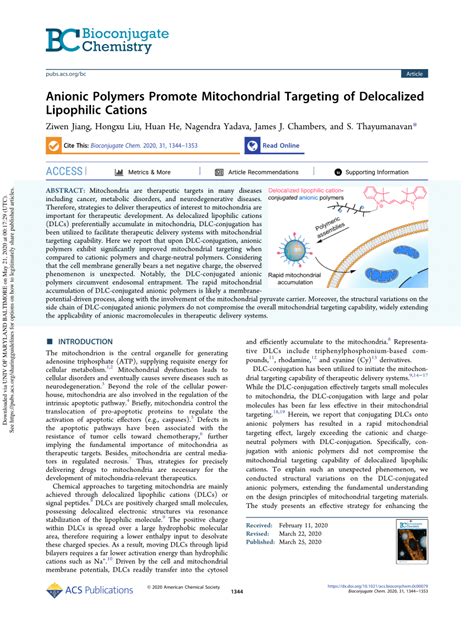 Pdf Anionic Polymers Promote Mitochondrial Targeting Of Delocalized