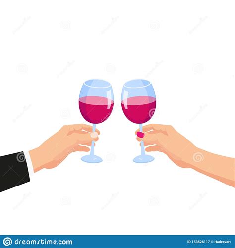 Clinking Glasses Hands Holding Glasses Of Red Wine Holiday Congratulations Vector Template