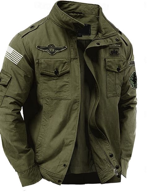 Mens Cotton Embroidered Military Jacket With Shoulder Straps Long