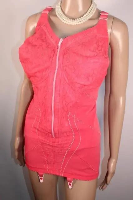 Vtg Rose Pink Nylon Open Bottom Girdle Zip Front Corselette 4