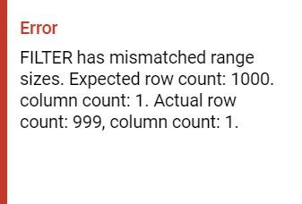 FILTER Has Mismatched Range Sizes Error Message In Google Sheets