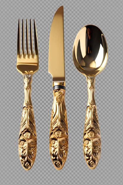 Premium Psd Golden Knife Fork Spoon Set Gold Tableware Cutlery