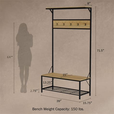 Lavish Home Metal Entryway Bench Hall Tree With Seat Coat Hooks And