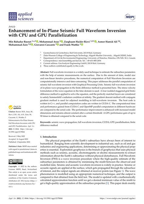 pdf enhancement of in plane seismic full waveform inversion with cpu