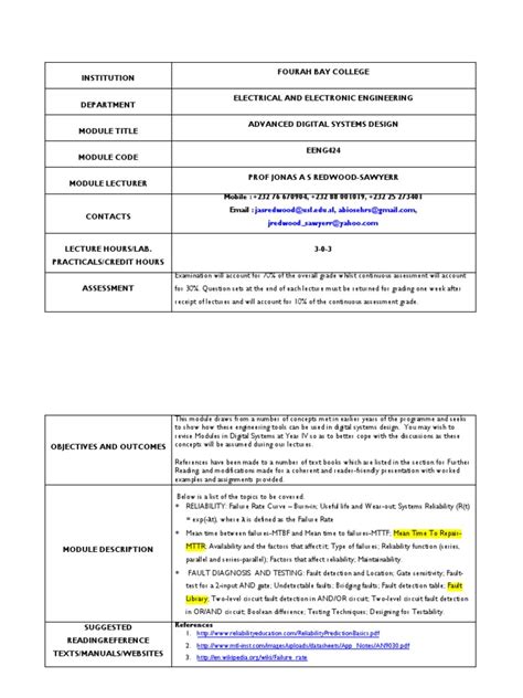 Advanced Digital Systems Design 02 Pdf Reliability Engineering