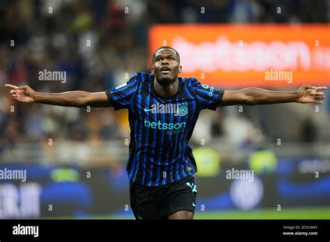 Inter Milans Ange Yoan Bonny Celebrates Scoring His Sides 5th Goal