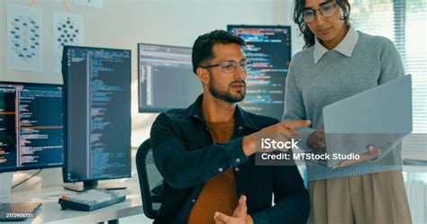 Software Engineering Team Engaged In Problemsolving And Code Analysis For Web Development In