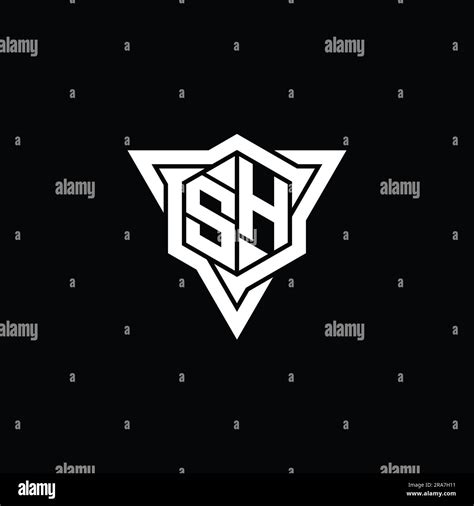 Sh Letter Logo Monogram Hexagon Shape With Triangle Outline Sharp Slice