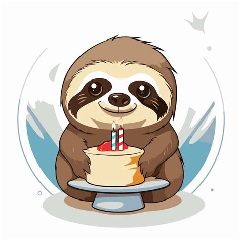 Милый мультфильмный ленивец с тортом на день рождения Векторная иллюстрация Премиум векторы