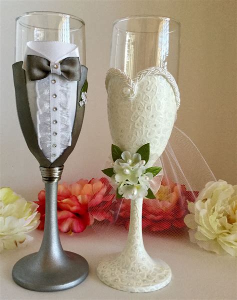 Bride And Groom Glasses Wedding Wine Glasses Diy Wine Glasses