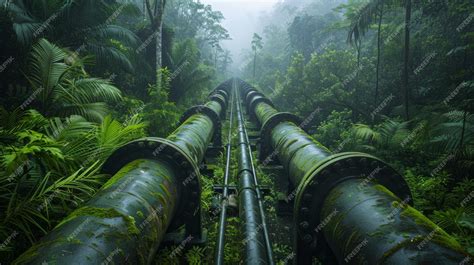 Gas Pipeline Infrastructure In A Tropical Rainforest With Lush Greenery