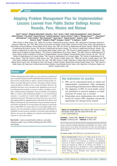 adapting problem management plus for implementation lessons learned